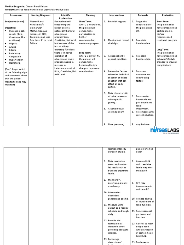 3 Altered Renal Tissue Perfusion Chronic Renal Renal Failure Nursing ...