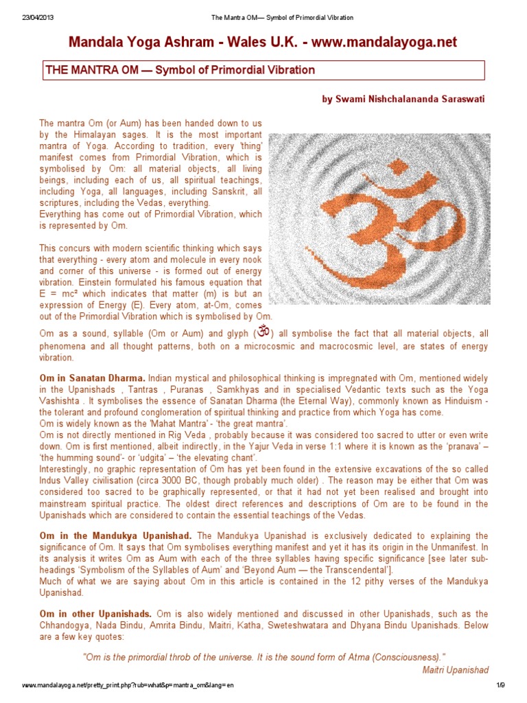 The Mantra OM - Symbol of Primordial Vibration | PDF | Mantra | Amen