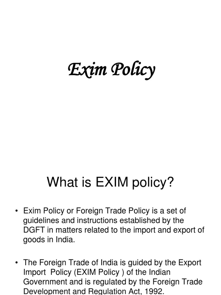 Exim Policy | Exports | Trade