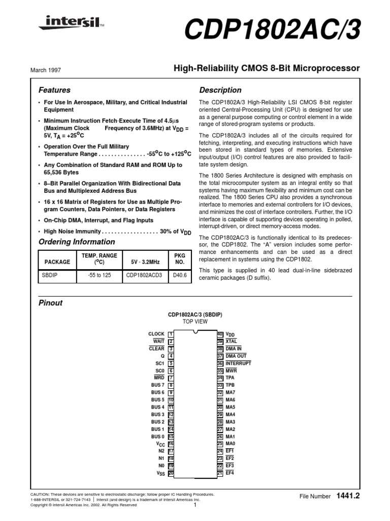 CDP 1802 Data Sheet 2 | PDF | Central Processing Unit | Computer ...