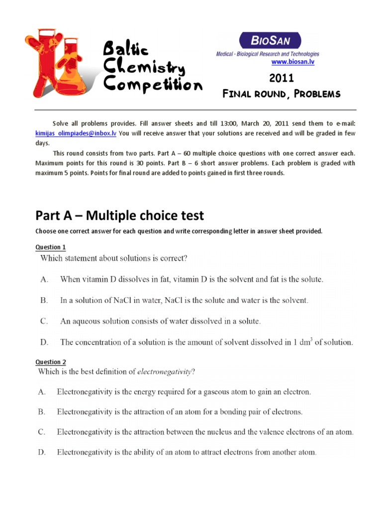 Chemistry Olympiad Final Round Problems | PDF | Chemical Compounds | Acid