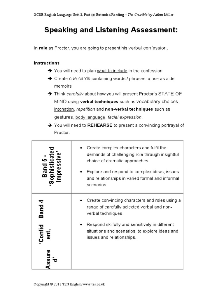 15.1 Speaking and Listening Assessment - Role Playing | PDF