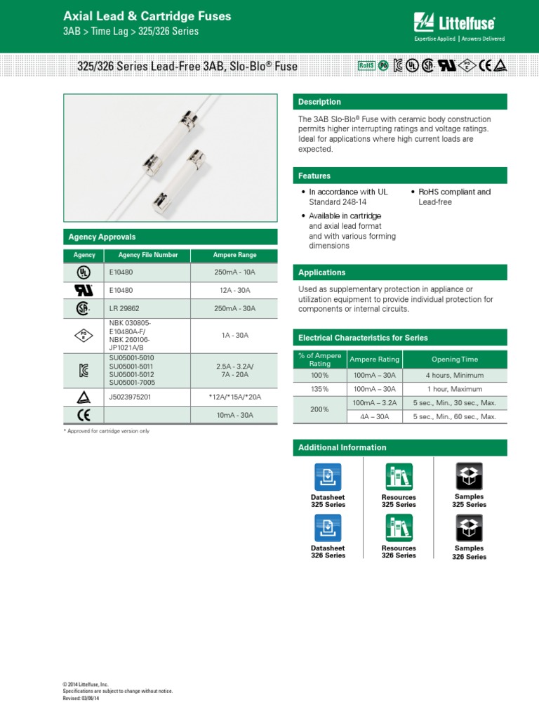 Littelfuse Fuse 325 326 Datasheet.pdf | Fuse (Electrical) | Electricity