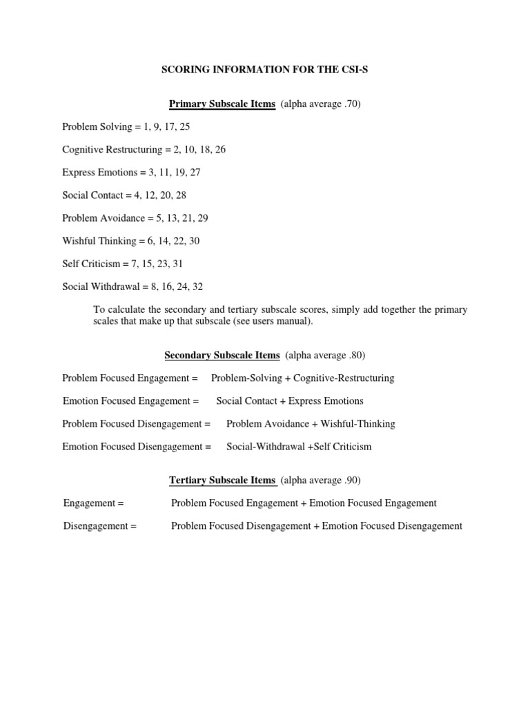 Coping Strategies Inventory Scoring Guide | PDF | Emotions | Neuroscience