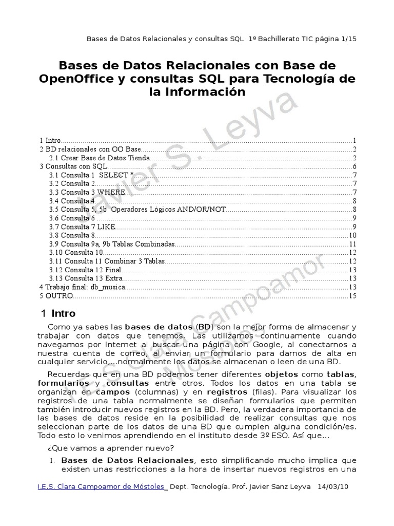 Bases de Datos Relacionales Con Base de OpenOffice y Consultas SQL para ...