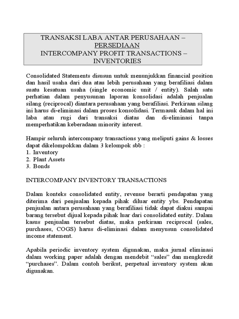 Transaksi Laba Antar Perusahaan - Persediaan Intercompany Profit ...