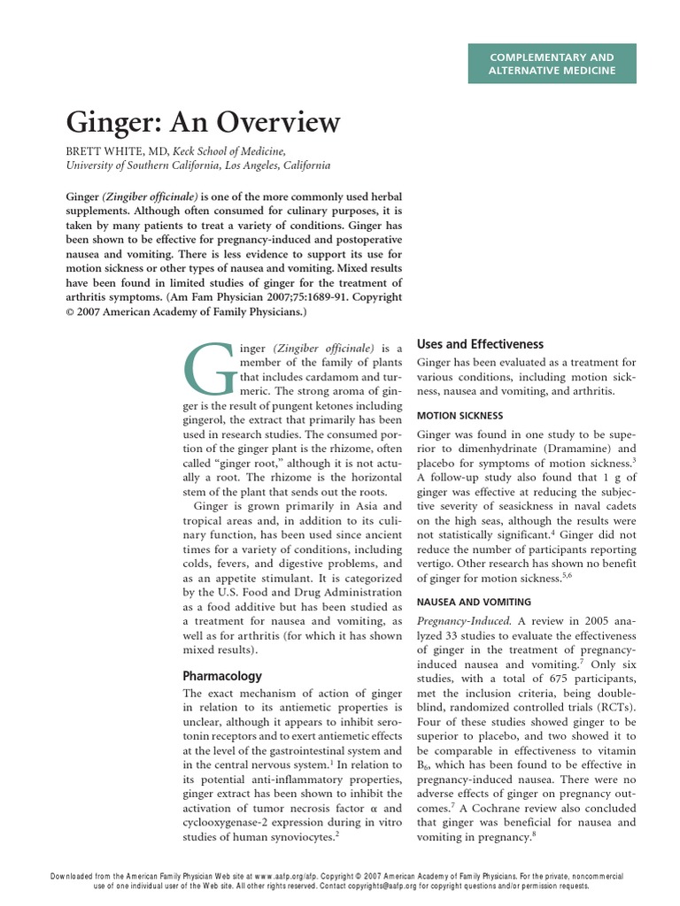 Ginger An Overview | PDF | Nausea | Ginger