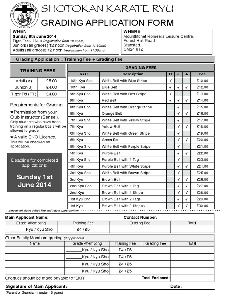 Grading Form - KYU | East Asian Martial Arts | Fee