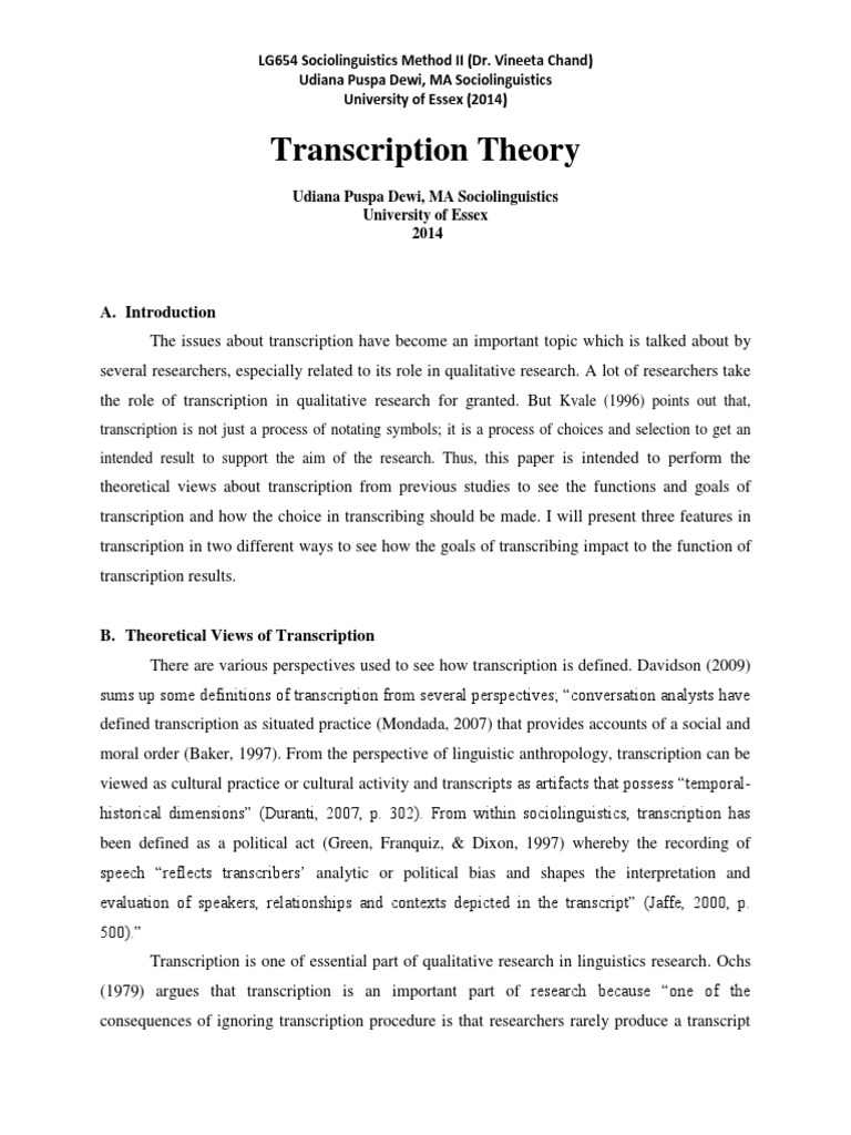 Transcription Theory | PDF | Essays | Evidence