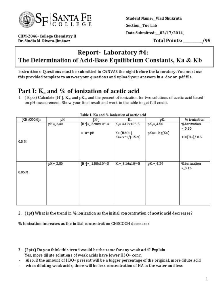 CHM2046 Acid Base Equillibrium W/ Ka, KB, PH | PDF | Bicarbonate | Acid ...