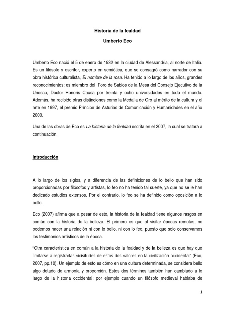 La historia de la fealdad según Eco | PDF | Belleza | Platón