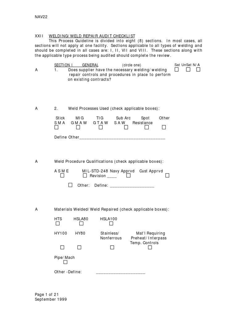 NAV22-Welding Weld Repair Audit Checklist | Download Free PDF | Metal ...