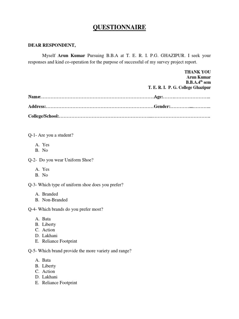 Uniform Questionnaire | PDF