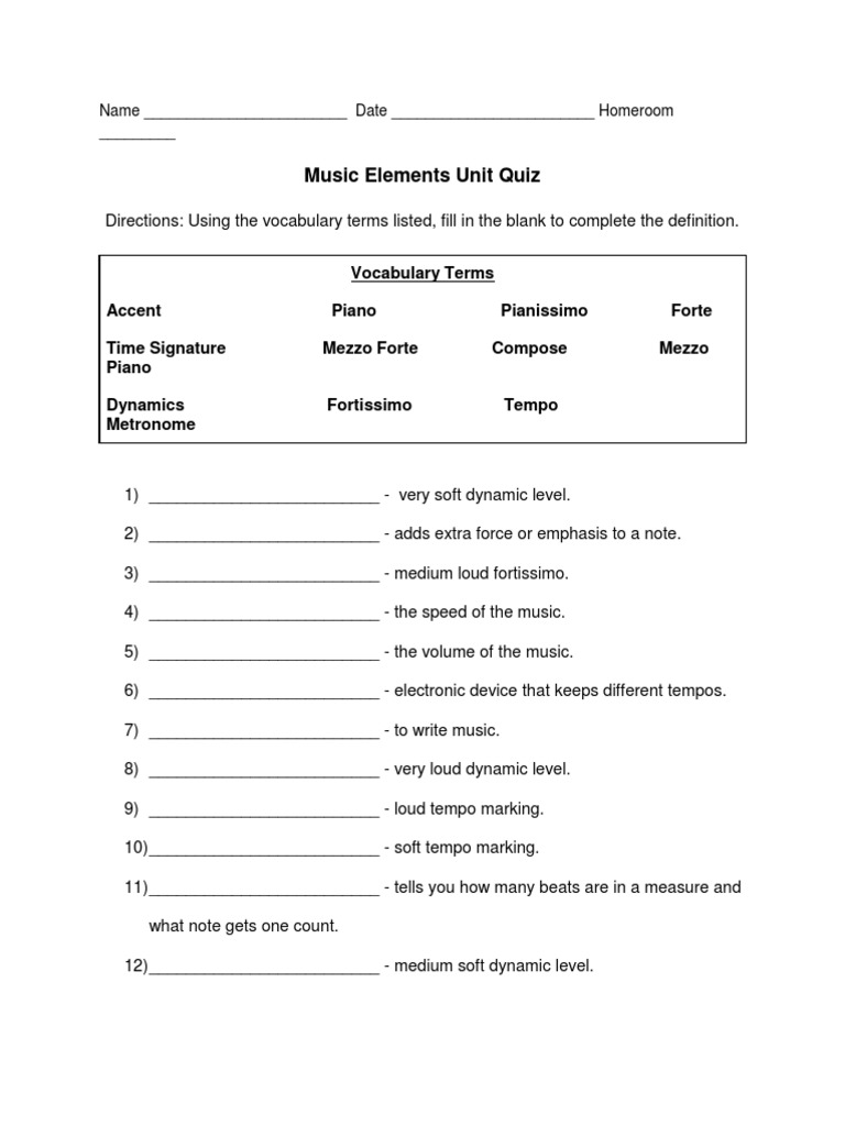 Musicelementsquiz | PDF | Language Arts & Discipline | Foreign Language ...