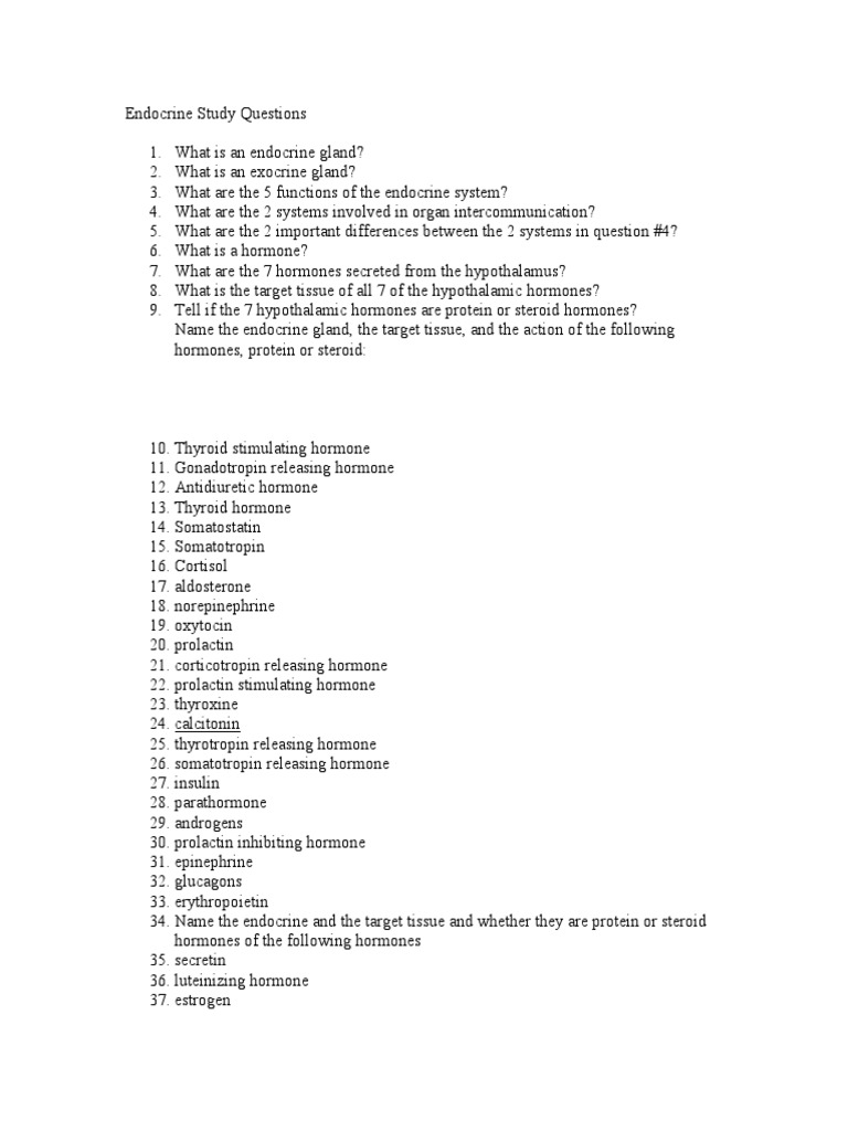 Endocrinology Quiz Questions | PDF