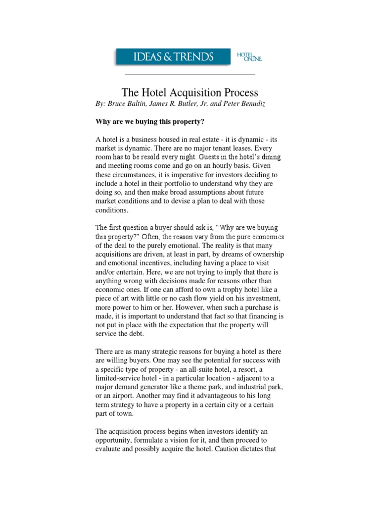 The Hotel Acquisition Process | PDF | Mergers And Acquisitions | Due ...