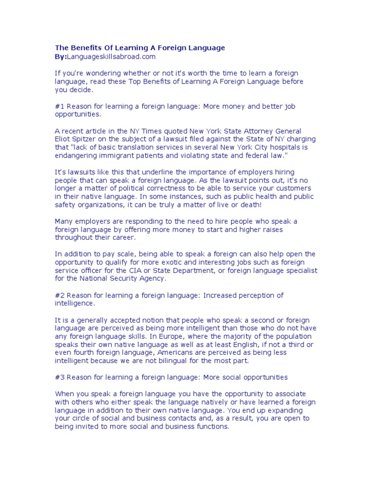 The Benefits of Learning A Foreign Language | PDF | Sat | Foreign Language