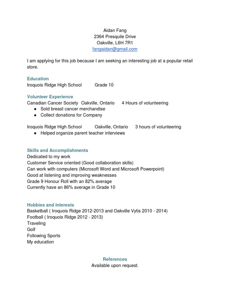 Aidan Fang's Job Application Resume | PDF