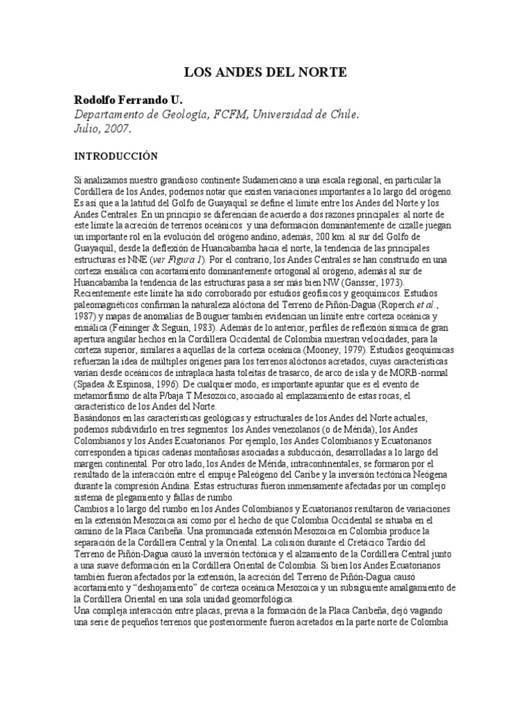 Andes Del Norte | PDF | Andes | Roca (geología)