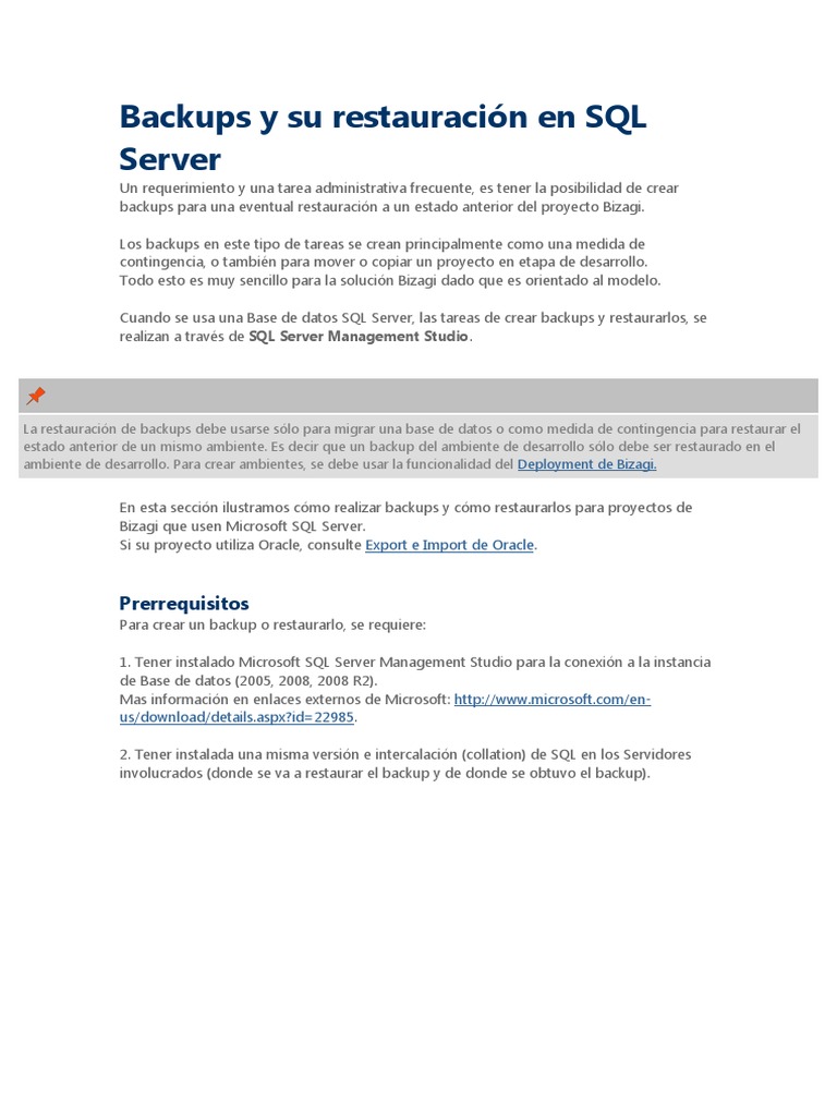 Backups y Su Restauración en SQL Server | PDF | Servidor SQL de ...