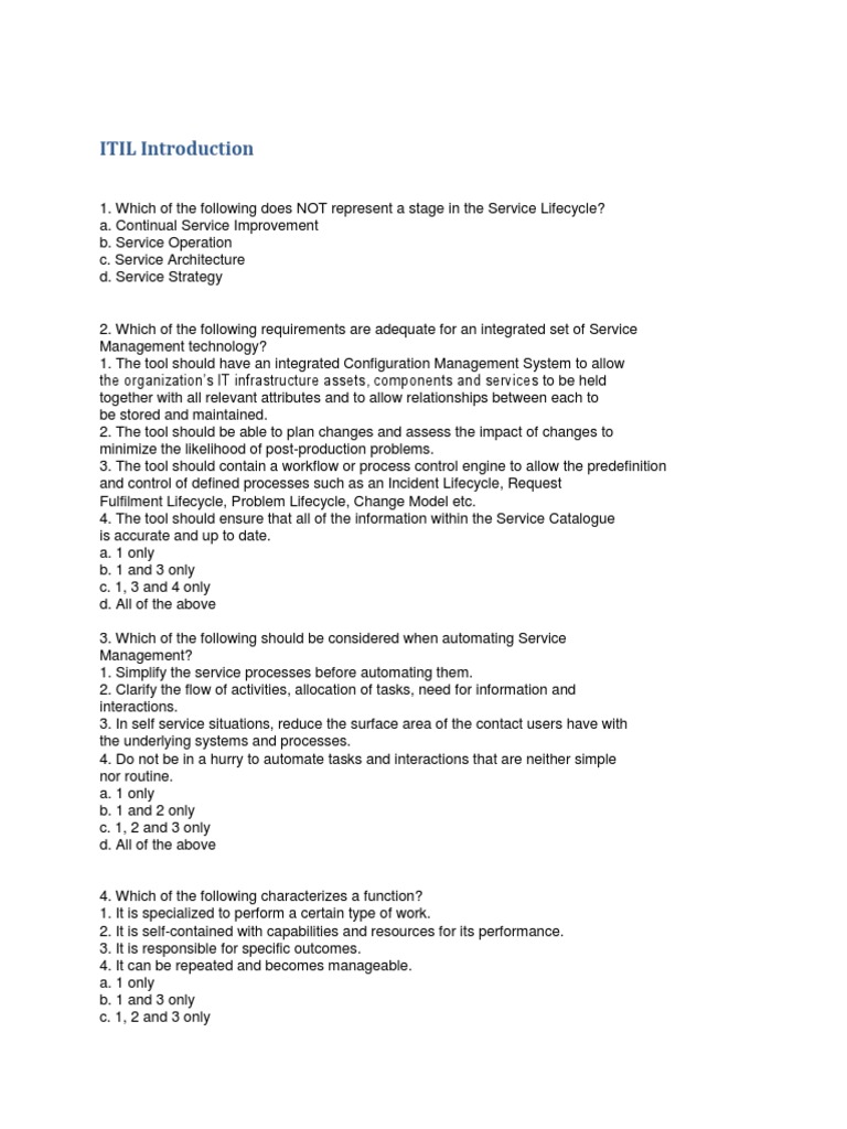 ITIL Test Paper | PDF | Itil | Business Process
