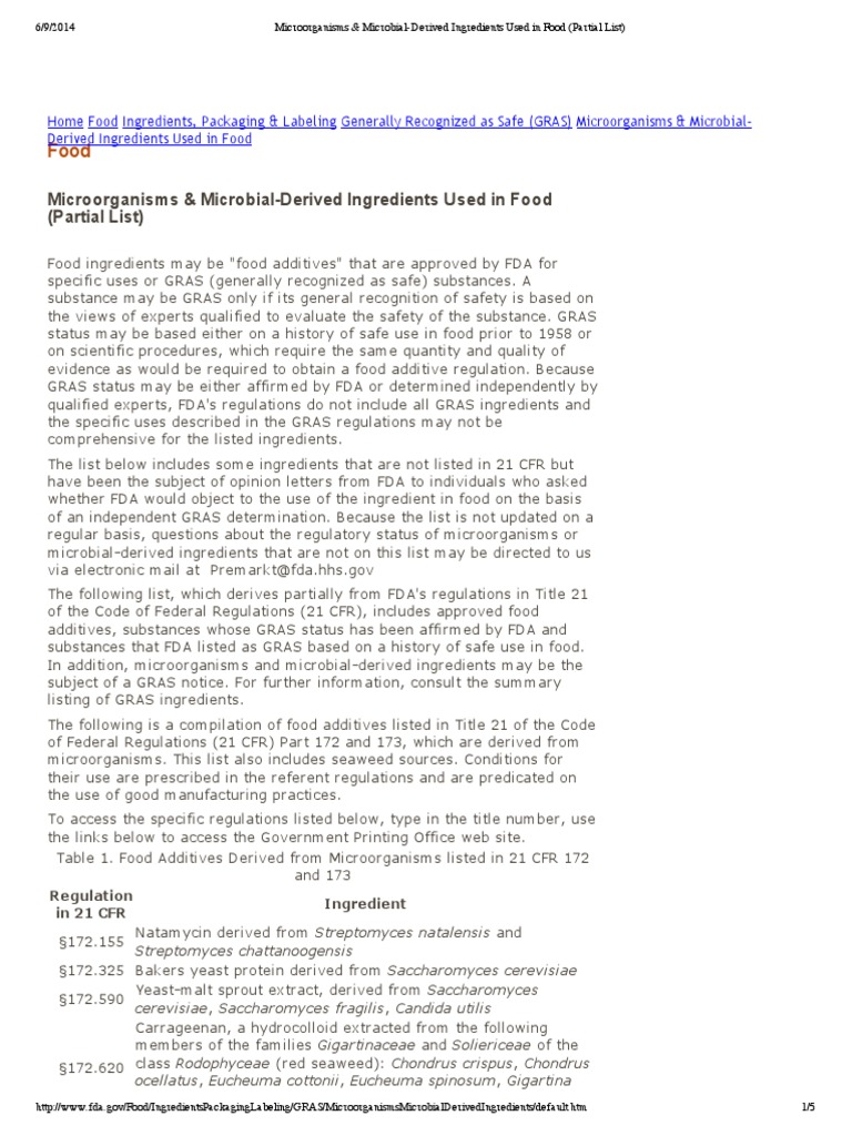 Microorganisms & Microbial-Derived Ingredients Used in Food (Partial ...