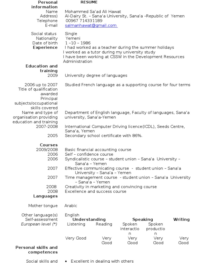 CV English | PDF | Yemen | World Politics