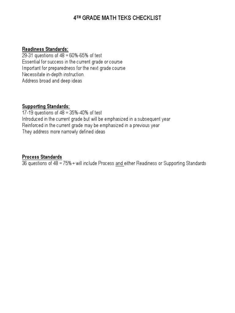 4th Grade Math Staar Teks Checklist | PDF | Measurement | Volume