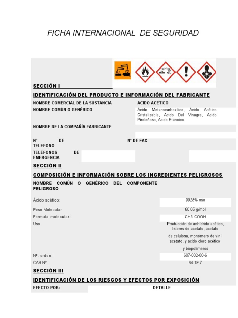 Ficha de Seguridad | PDF | Acetato | Ácido acético