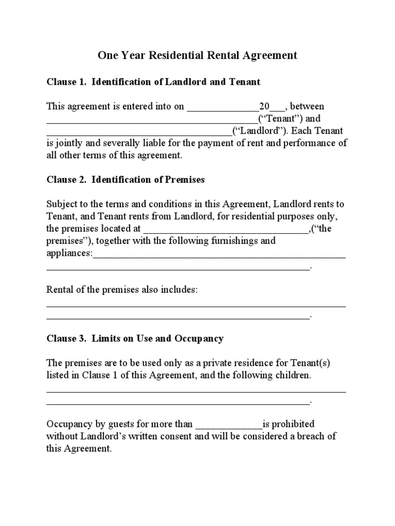 One Year Residential Lease Agreement | PDF | Leasehold Estate | Landlord