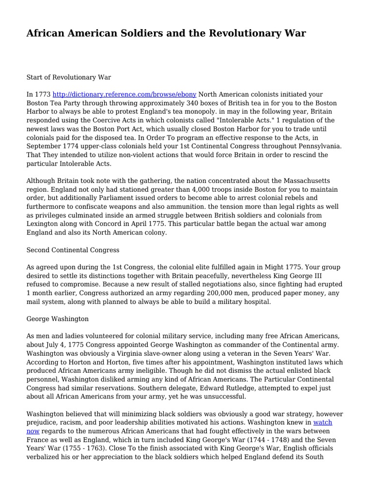 African American Soldiers and The Revolutionary War | PDF | Unrest