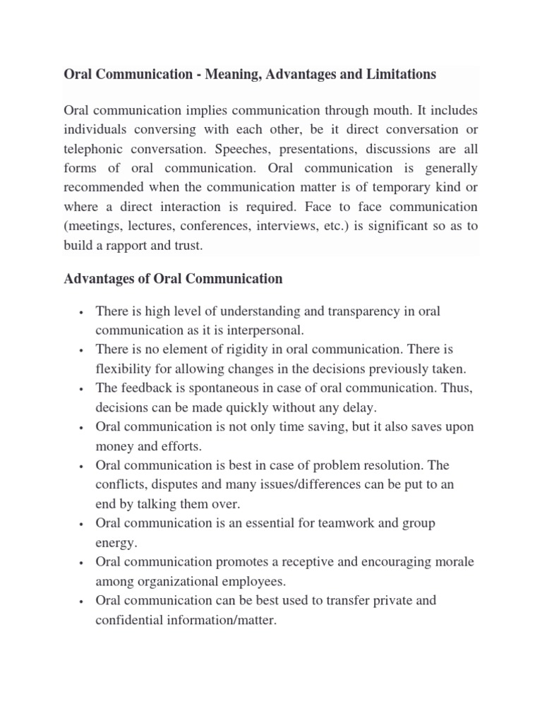 Oral Communication - Meaning, Advantages and Limitations | PDF | Body ...