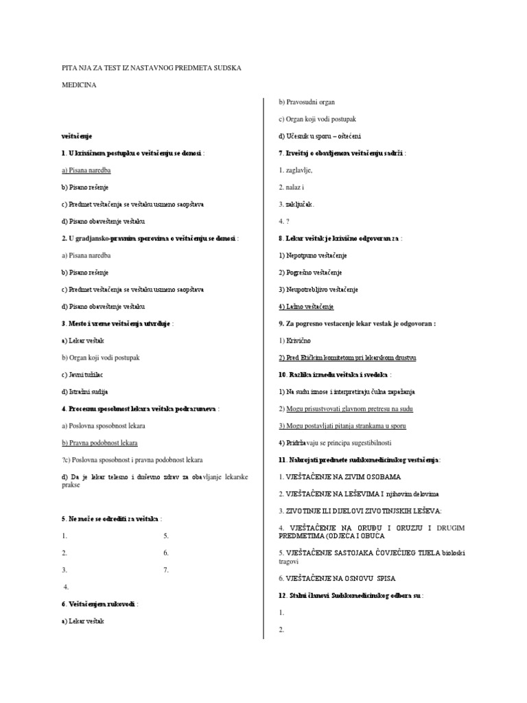 Resena Pitanja Za Test Iz Nastavnog Predmeta Sudska | PDF