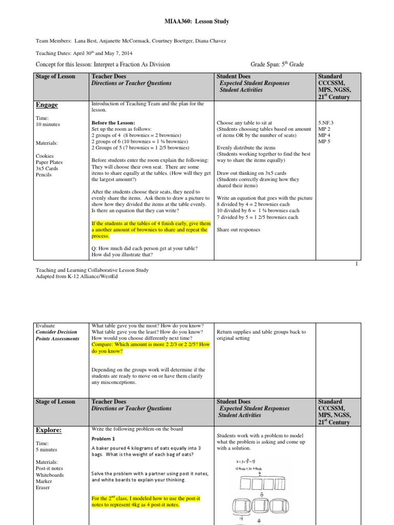 5th Grade Fraction Division Lesson Plan | PDF | Educational Assessment ...