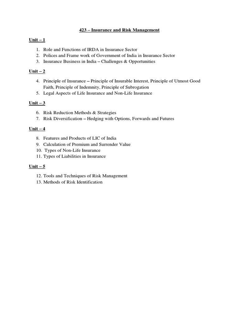 423 - Insurance and Risk Management Unit - 1 | PDF | Insurance | Risk ...