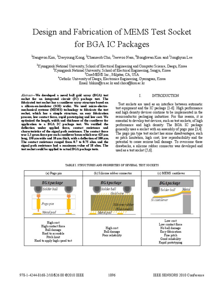 Design and Fabriction of MEMS Test Socket For BGA IC Packages | PDF ...