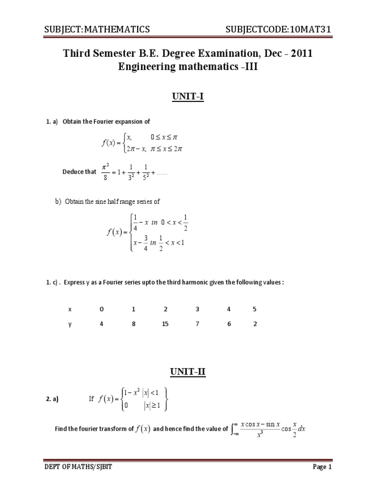 Engineering Mathematics III Exam Paper | PDF | Fourier Series ...