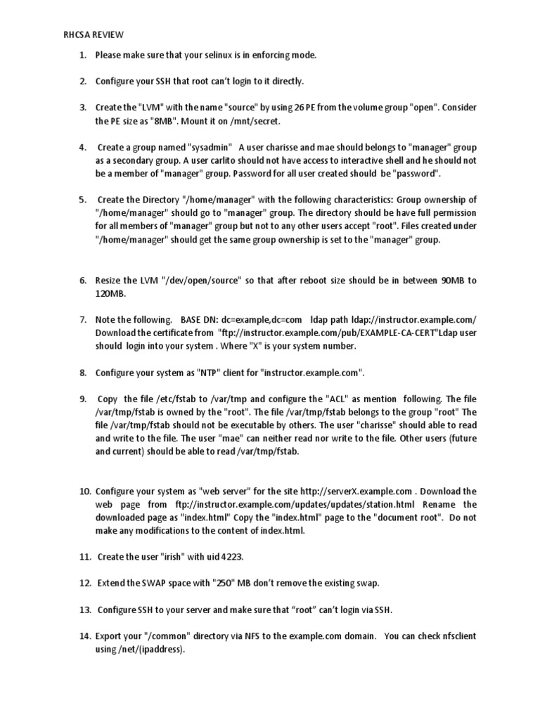 Rhcsa Review Sample | PDF | Superuser | Secure Shell