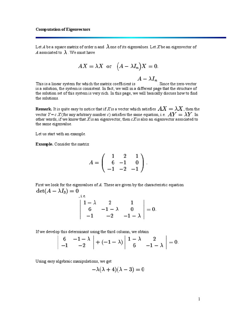 Computation of Eigenvectors | PDF | Eigenvalues And Eigenvectors ...