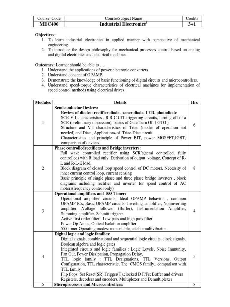 Industrial Electronics Course Overview | PDF | Electronic Circuits ...