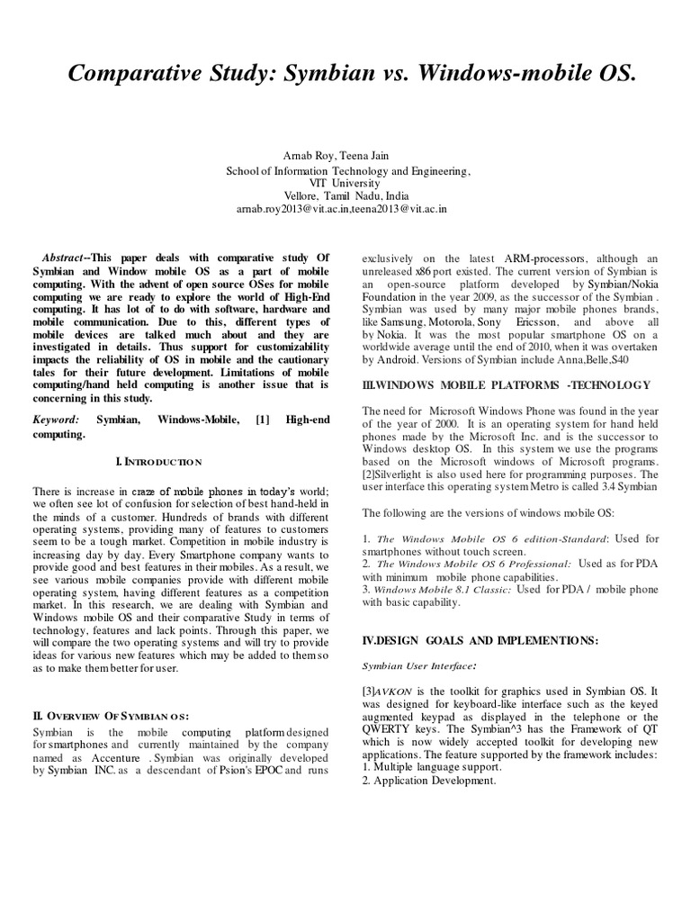 Comparative Study of Symbian and Windows | PDF | Operating System | Microsoft Windows