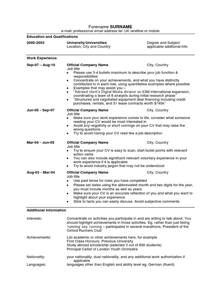 CV Template | PDF | Communication | Languages