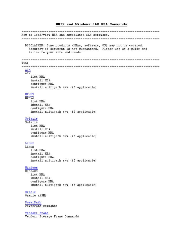 Unix and Windows SAN HBA Commands | PDF | Office Equipment | Computer ...