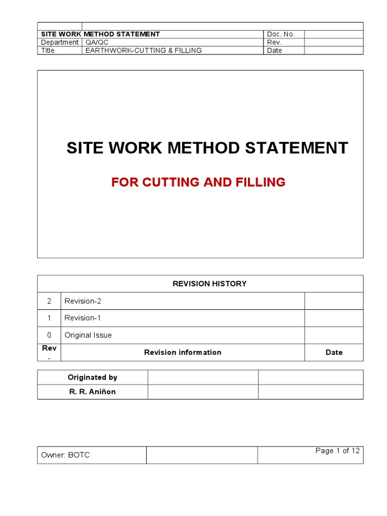 Method Statement for Earthworks-cut and Fill | Nature