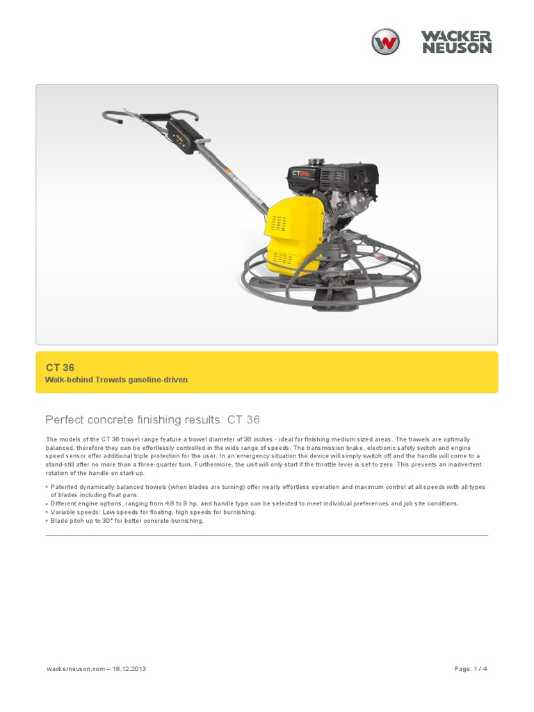 Wacker Neuson-Walk Behind Trowel CT36 | PDF | Engines | Gasoline