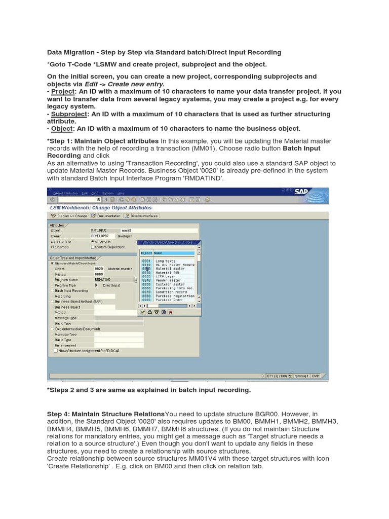 Creating A LSMW Using Standard Batch or Direct Input Recording | PDF | Object (Computer Science ...