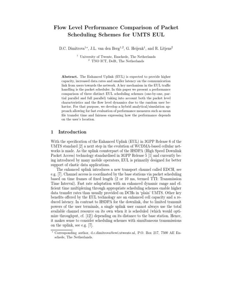 Flow Level Performance Comparison of Packet Scheduling Schemes For UMTS EUL | PDF | High Speed ...