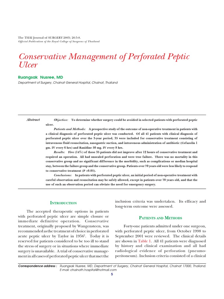 Conservative Management of Perforated Peptic Ulcer | PDF | Peptic Ulcer ...