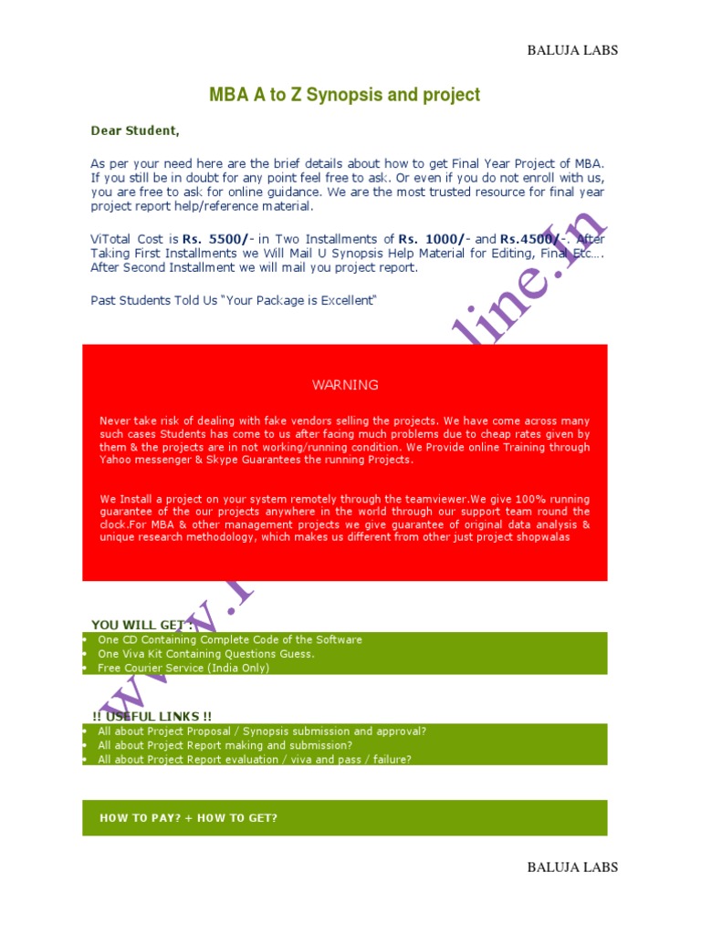 Mba Synopsis Project | Download Free PDF | Computing | Science