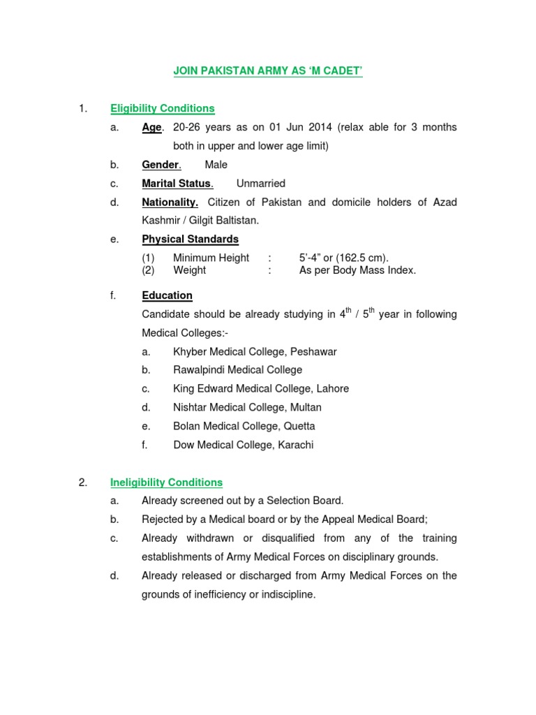 Mcadet Registration in Pak Army | PDF | Pakistan Army | Pakistan